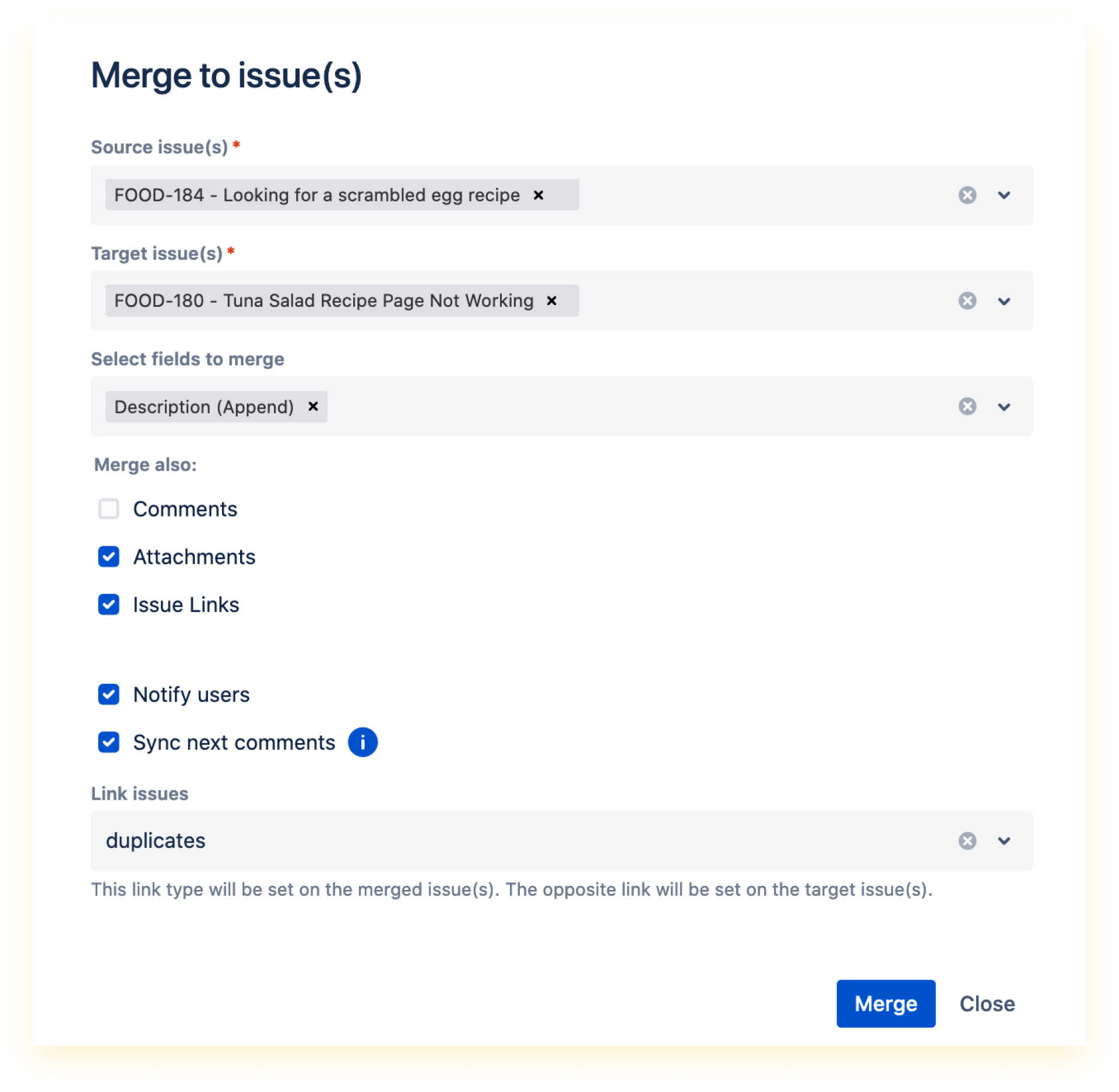 A recipe for merging requests from Jira Service Management